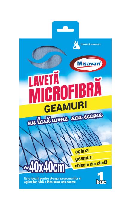 Laveta microfibra profesionala pt. geamuri Misavan, 40x40cm