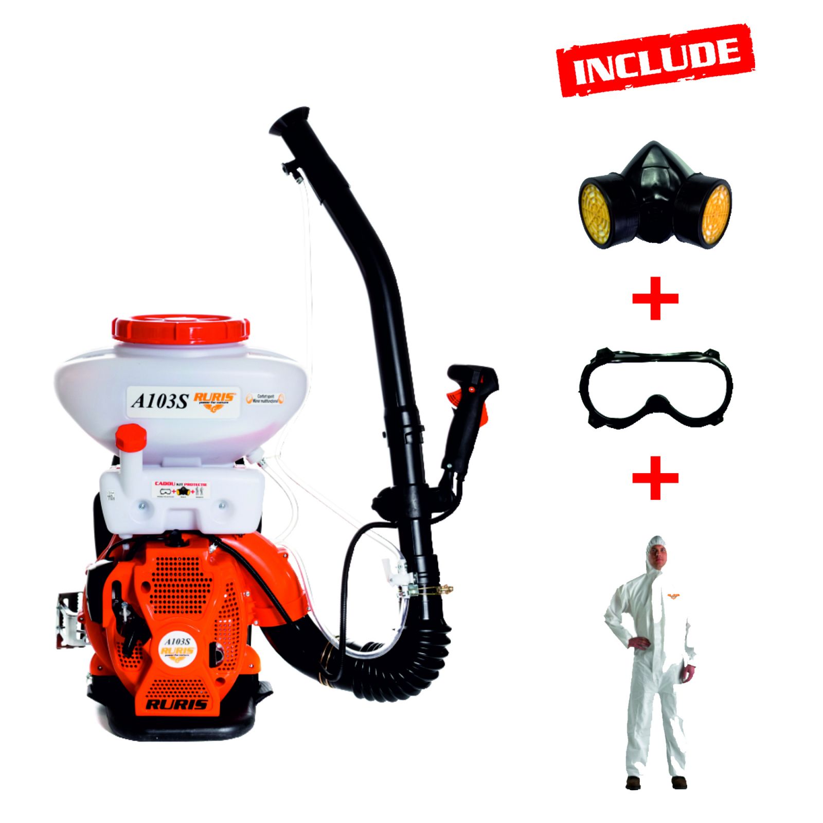Atomizor Ruris A103S, benzina, putere 3CP, kit protectie cadou,