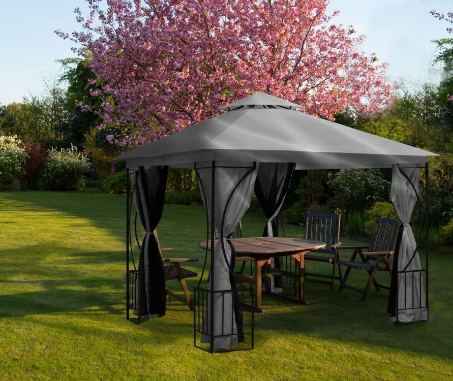 Cort pavilion gradina 2in1 cu pereti plasa de tantari 3x3 gri 1701m