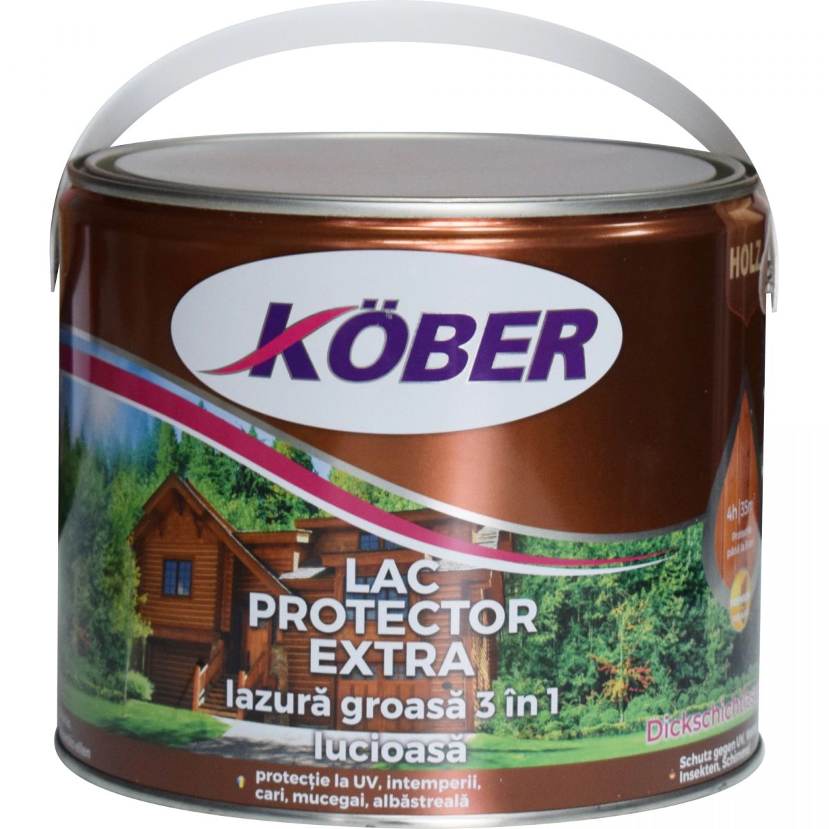 Lac / lazura groasa pentru lemn, Kober Extra 3 in 1, tec, interior L