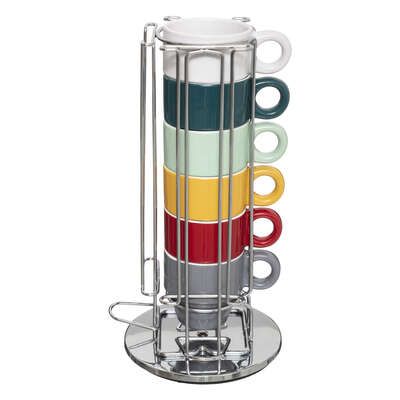 Set 6 cani Espresso cu suport rotativ, Colorama, Ceramica, 50 ML