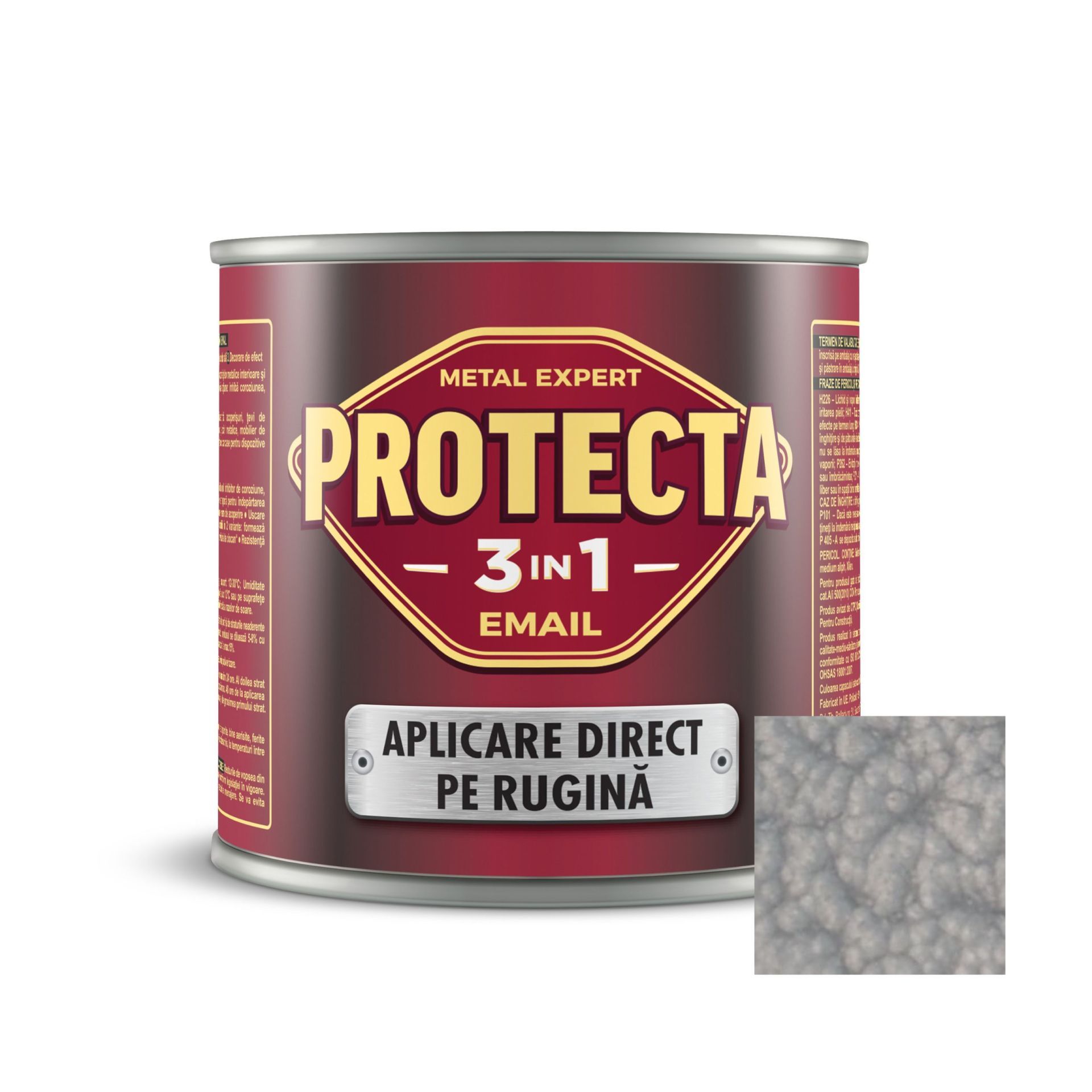 Vopsea alchidica/email Protecta 3 in 1, gri metalic texturat, 0,5 L